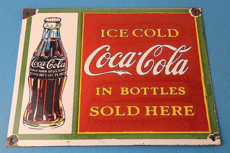 Coca Cola Porcelain Sign Vintage - Service Beverage Bottle Gas Pump ...