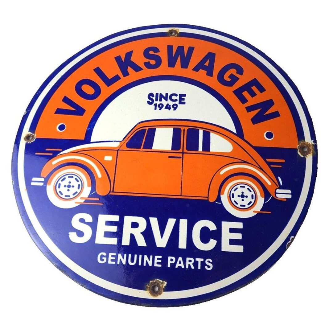 Vintage Volkswagen Sign - Porcelain Vw Bug Service Parts Auto Car Sales ...
