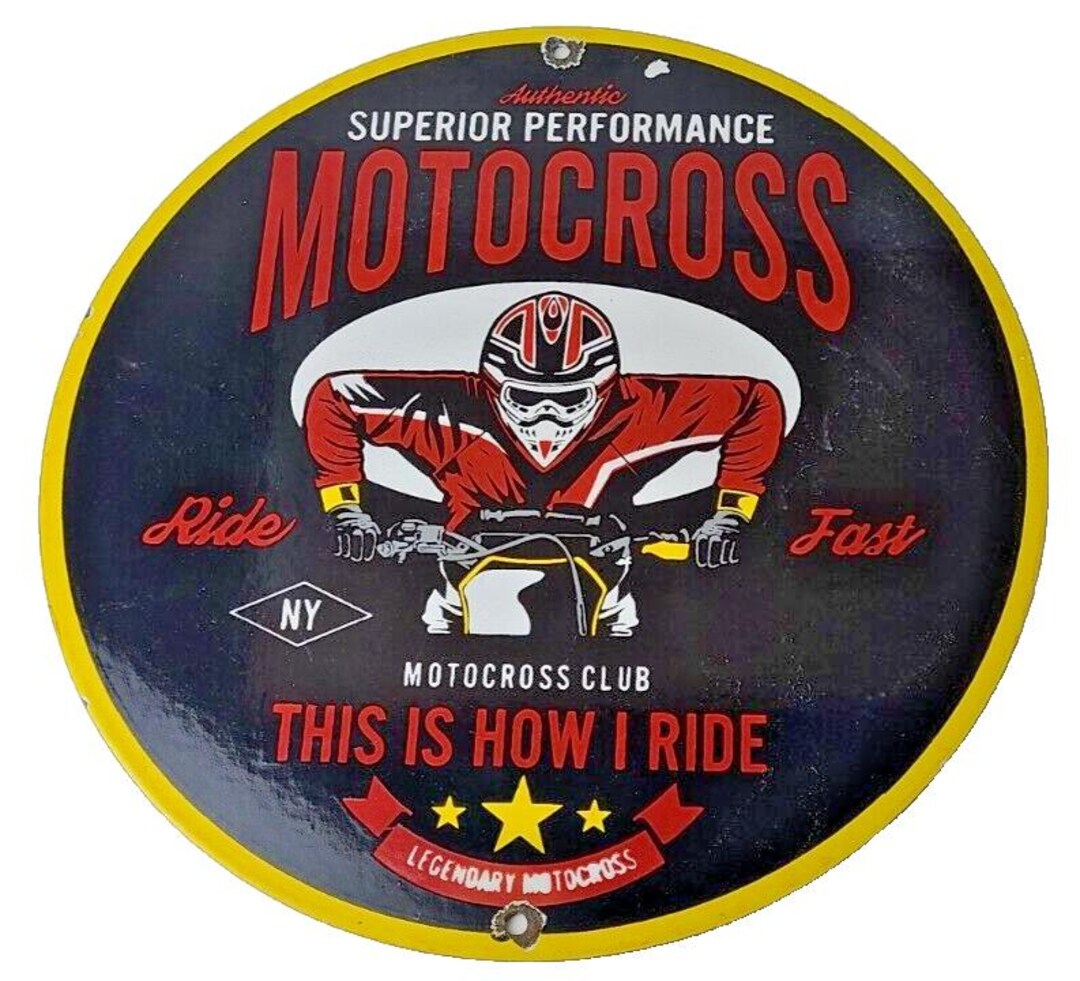 Vintage Motocross Motorcycle Club Sign - Dirt Biker Gas Pump Porcelain ...