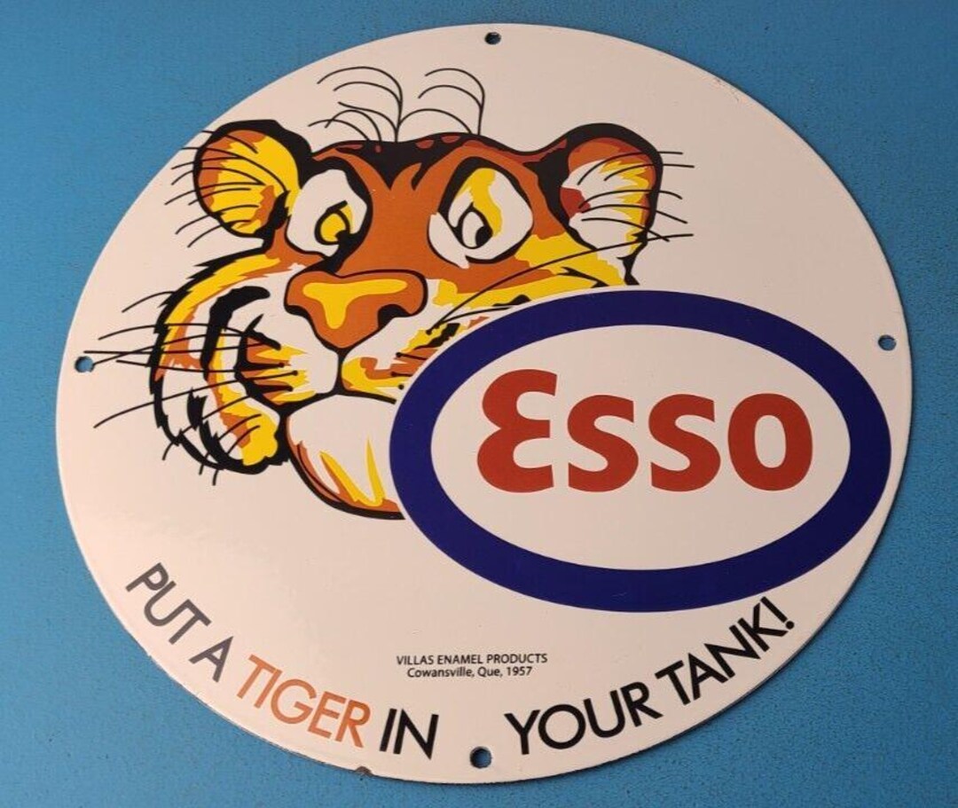 Vintage Esso Gasoline Sign - Tiger Gas Service Station Auto Tank ...