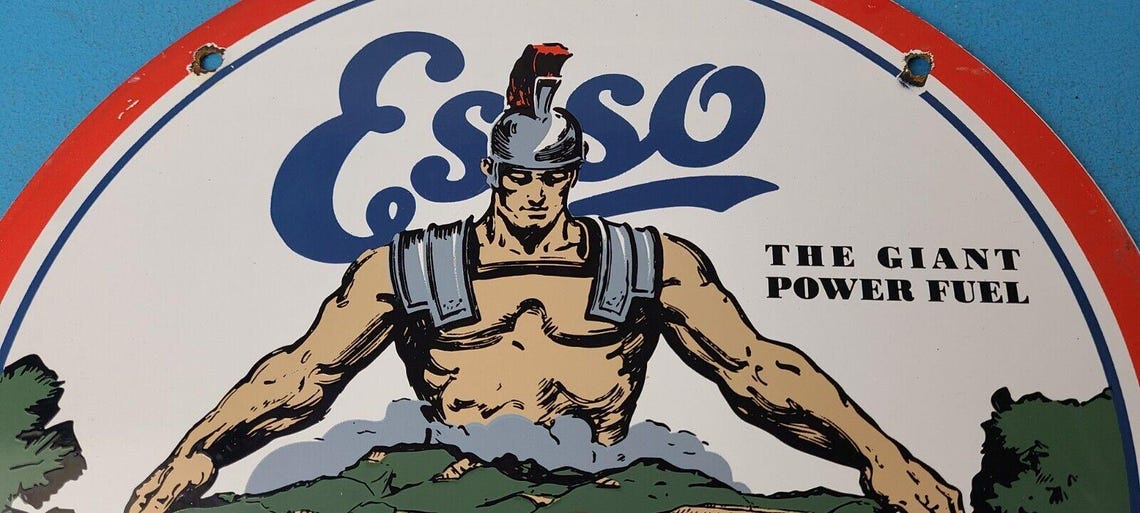 Vintage Esso Gasoline Sign - Giant Power Gas Service Station Auto ...