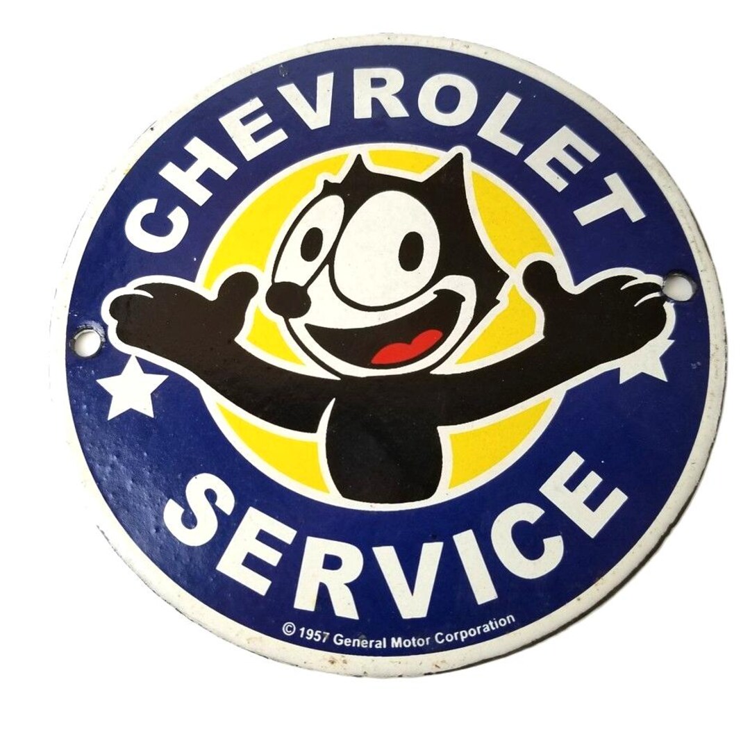Vintage Chevrolet Porcelain Sign - Chevy Felix the Cat Service Gas Pump ...