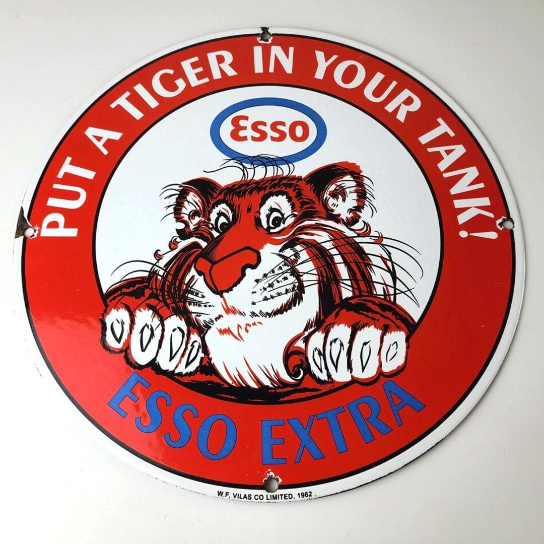 Vintage Esso Gasoline Sign - Tiger Gas Service Station Auto Tank ...