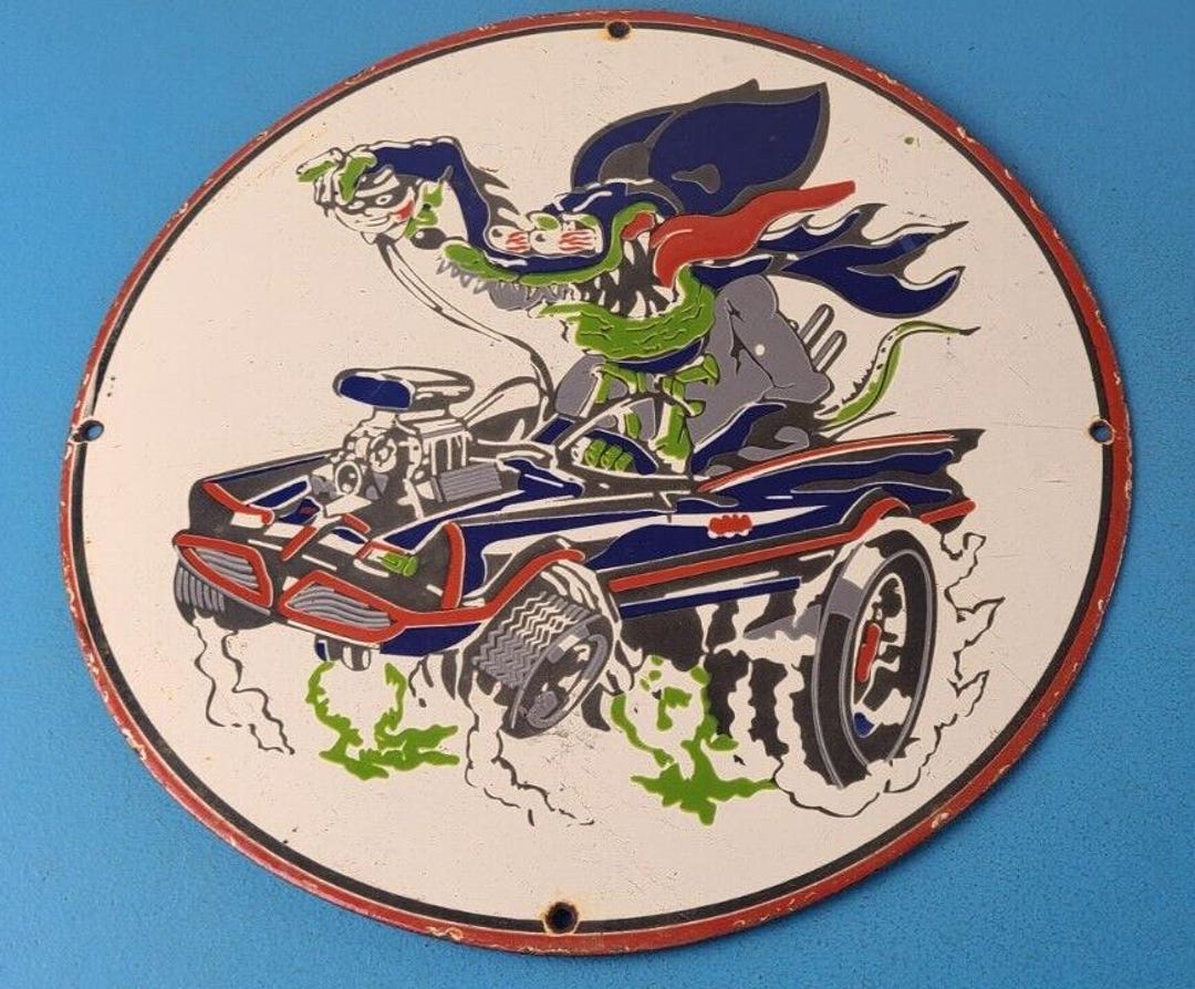 Vintage Rat Fink Porcelain Sign - Batman Gas Pump Plate Service ...