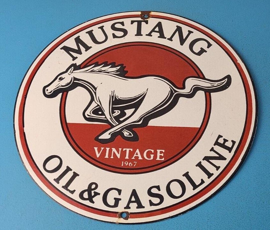 Vintage Mustang Oil Porcelain Sign - Advertising Gasoline Sign - Etsy