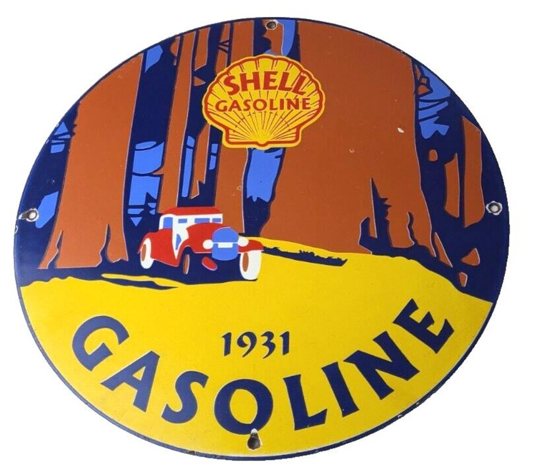 Vintage Shell Gasoline Sign - Redwood Park Gas Oil Pump Plate Porcelain ...