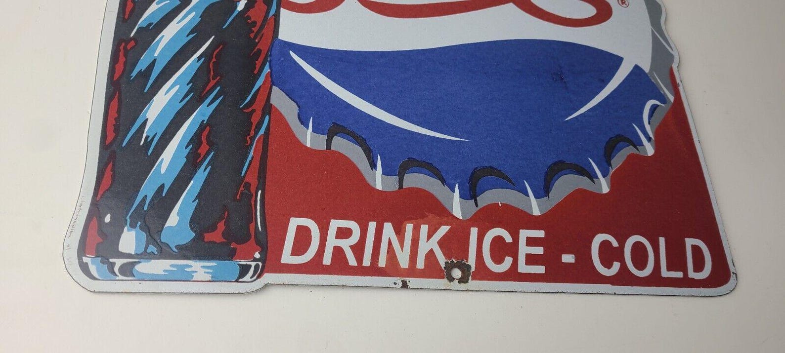 Vintage Pepsi Porcelain Sign - Ice Cold Beverage Drink Cola Gas Service ...