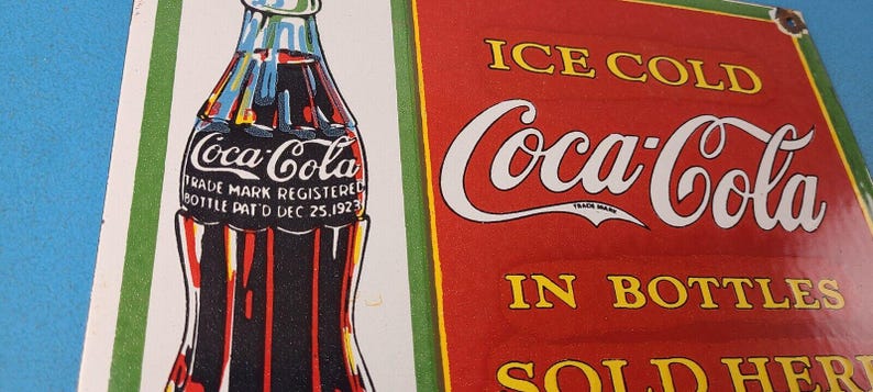 Coca Cola Porcelain Sign Vintage - Service Beverage Bottle Gas Pump ...
