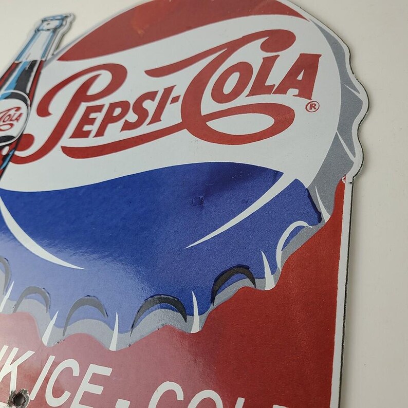 Vintage Pepsi Porcelain Sign - Ice Cold Beverage Drink Cola Gas Service ...
