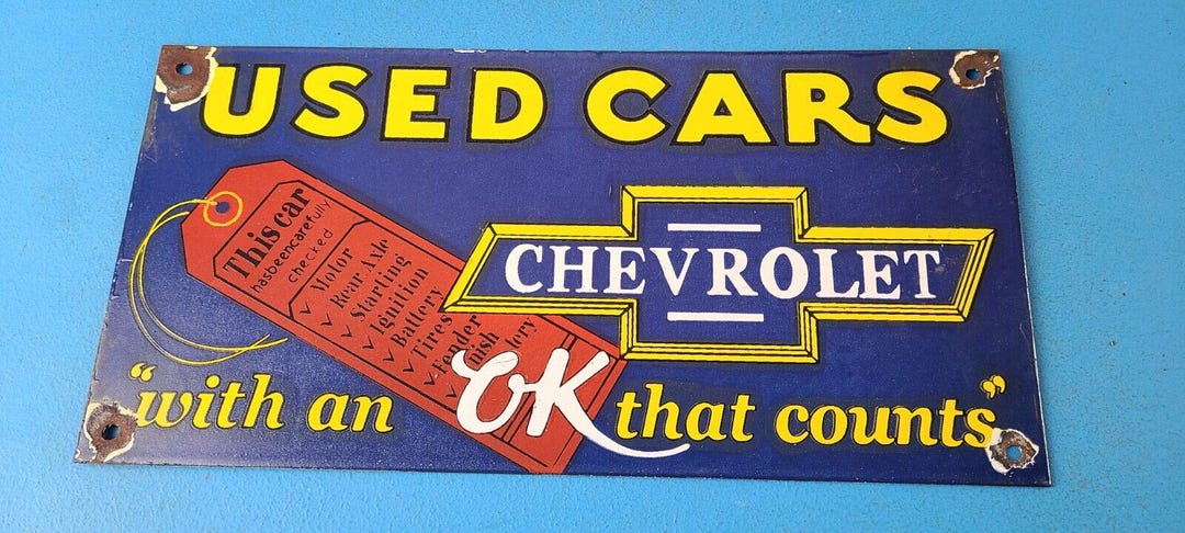 Vintage Chevrolet Sign - Used Cars Automobile Motors Gas Pump Porcelain ...