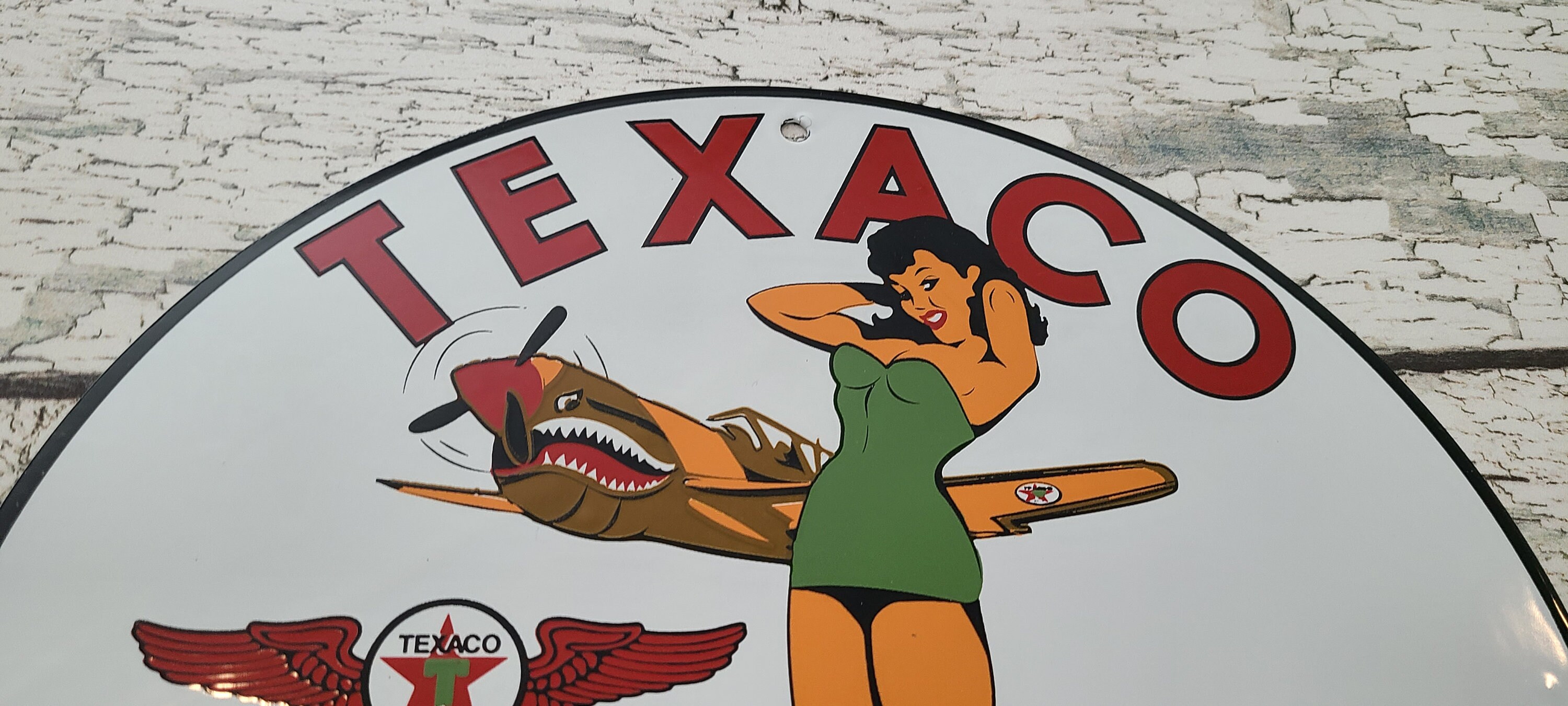 Vintage Texaco Gasoline Porcelain Pin up Girl WW2 Aircraft Gas Service ...