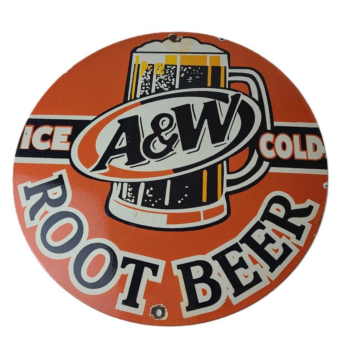 Vintage Root Beer Sign - A and W Beverage Old Fashion Porcelain Gas ...