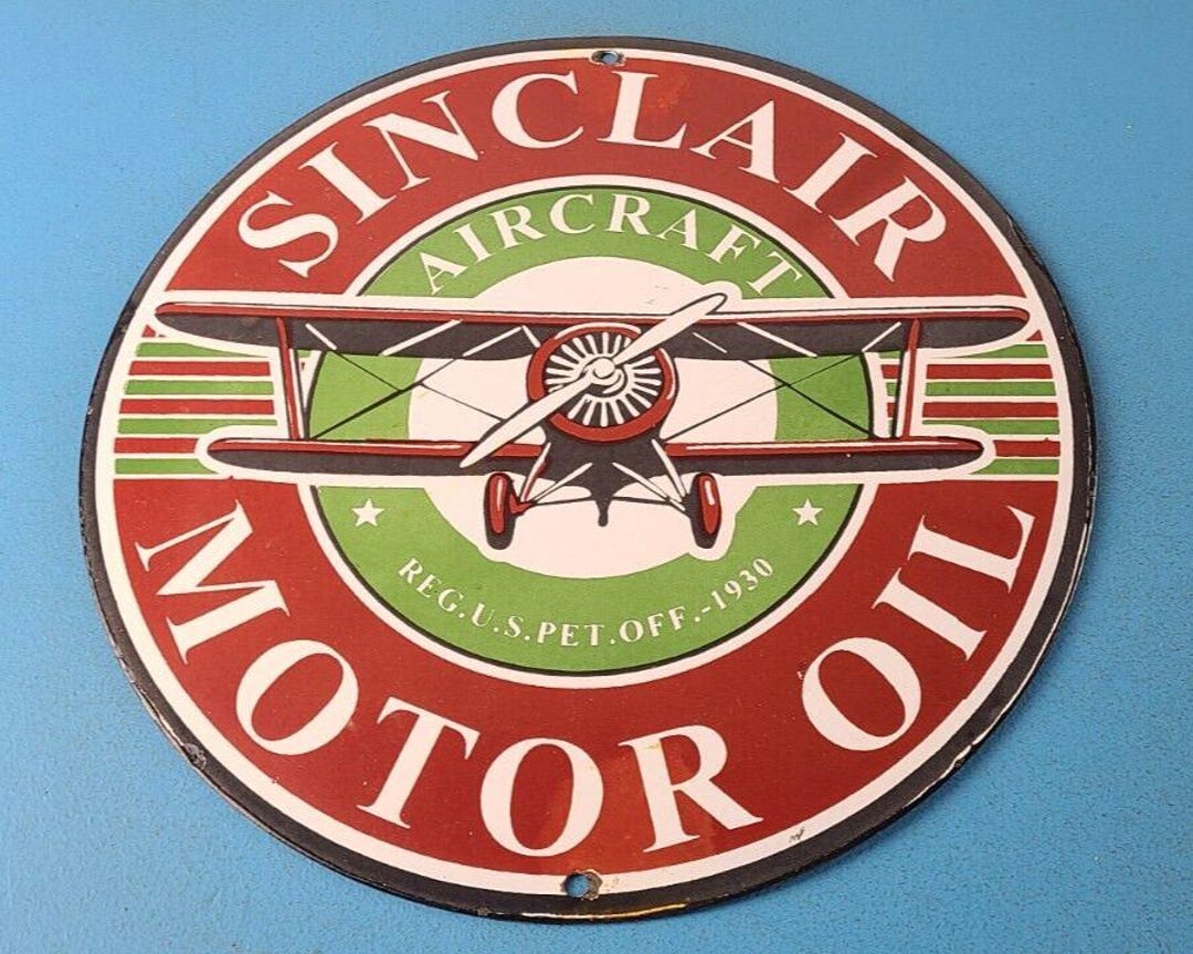 Vintage Sinclair Gasoline Sign - Aircraft Aviation Gas Porcelain Sign ...