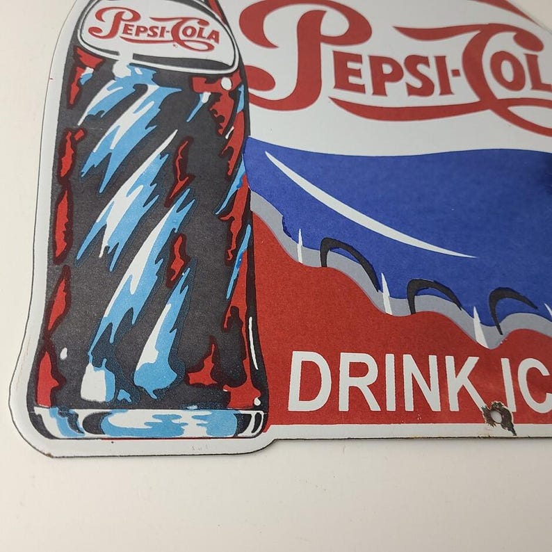 Vintage Pepsi Porcelain Sign - Ice Cold Beverage Drink Cola Gas Service ...