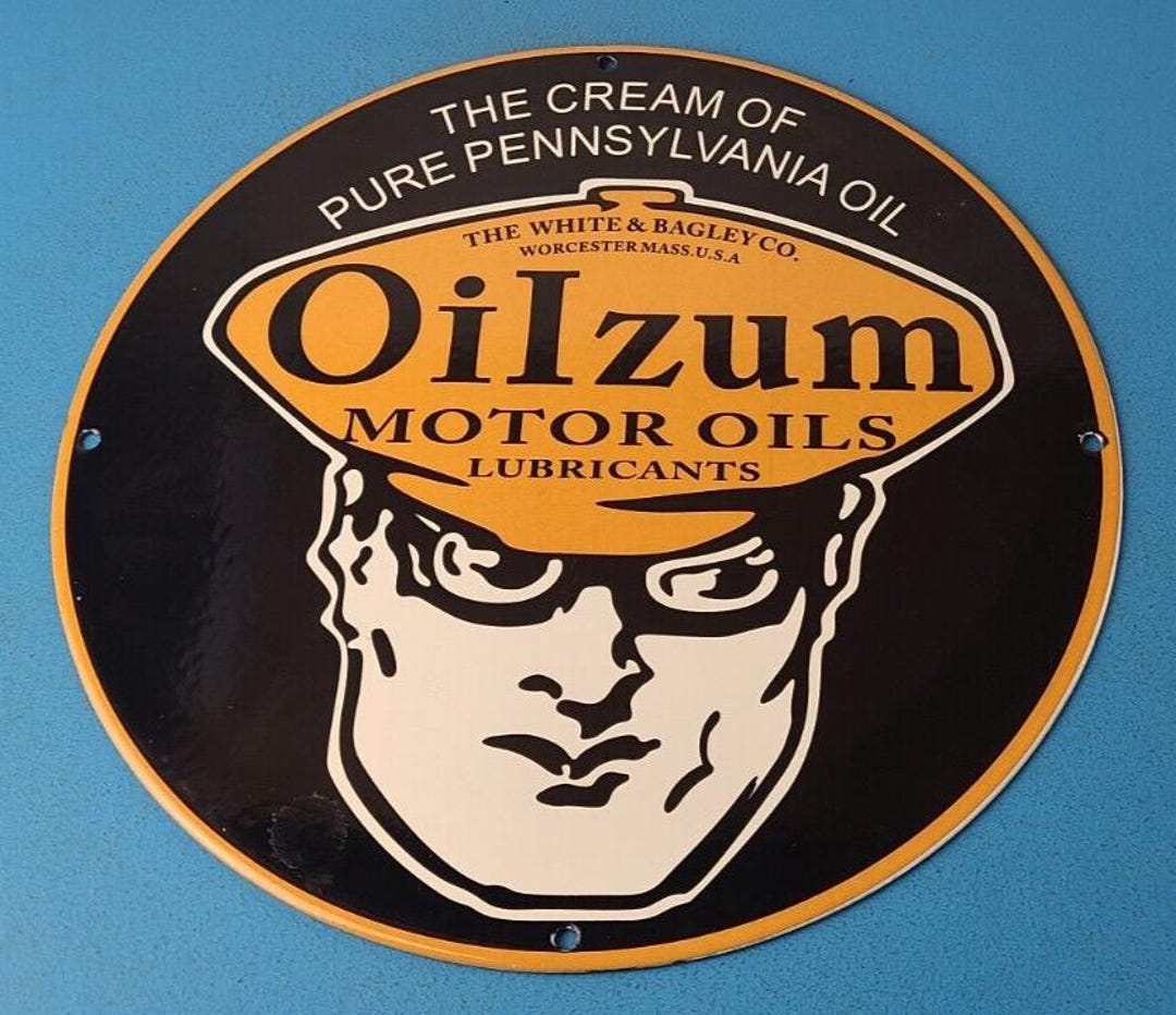 Vintage Oilzum Motor Oils Sign - Pure Pennsylvania Porcelain Gas Pump ...