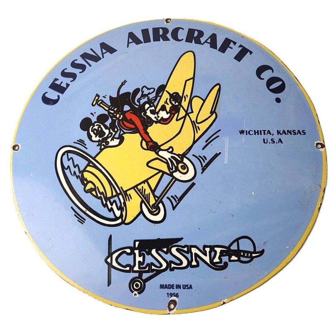 Vintage Cessna Aircraft Sign - Mickey Mouse Gas Airplane Porcelain Sign ...