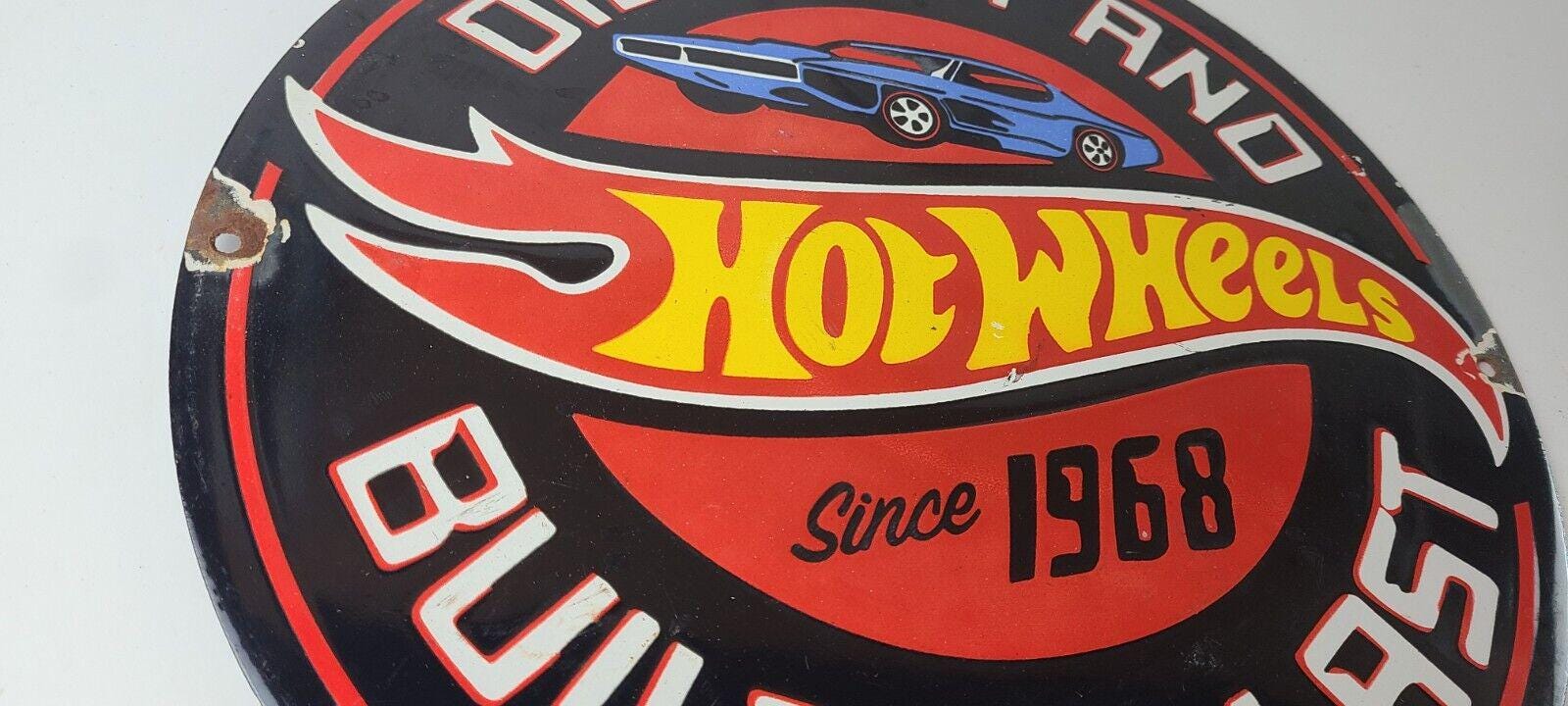 Vintage Hot Wheels Porcelain Sign - American Die-cast Cars Gas Pump ...