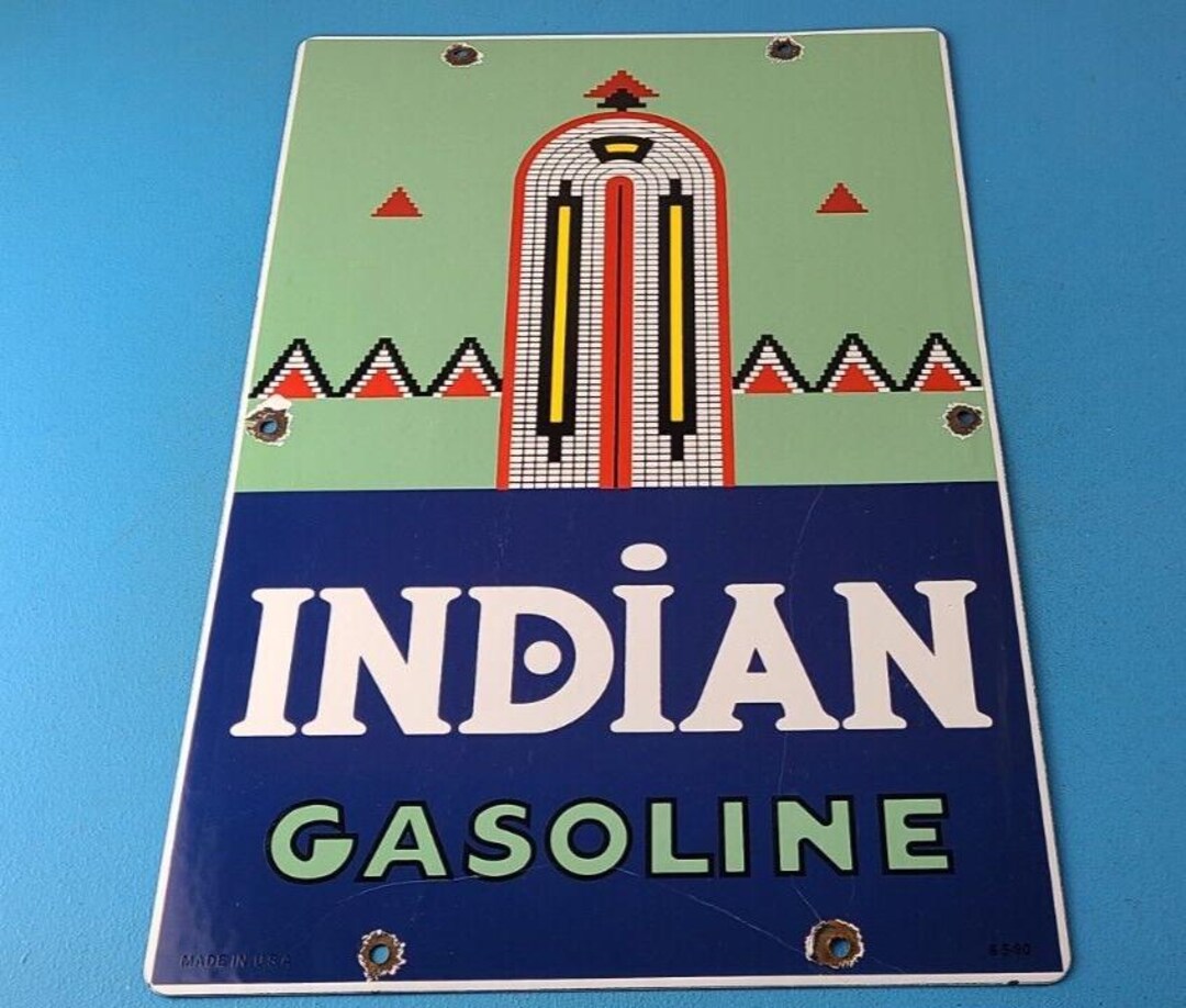 Vintage Indian Gasoline Porcelain Sign - Americana Chief Large Gas Pump ...