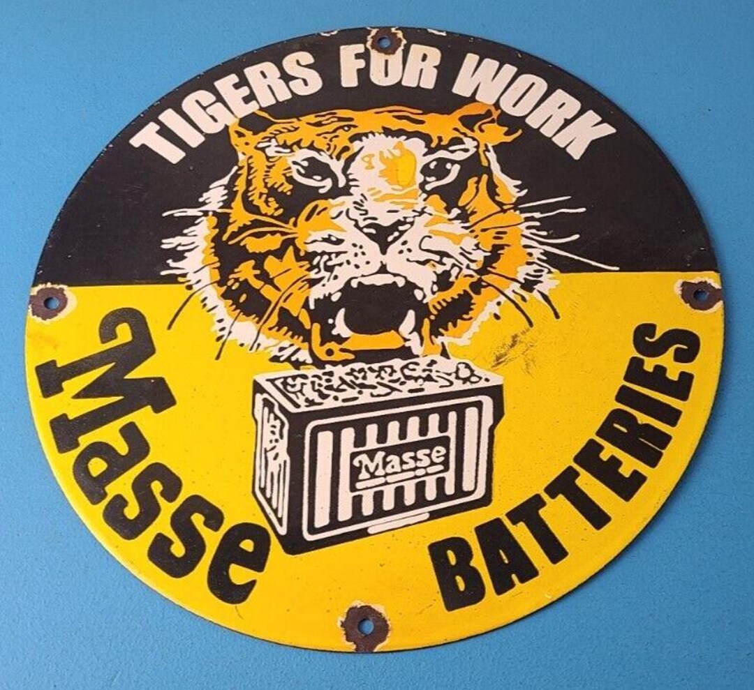 Vintage Masse Batteries Sign - Porcelain Auto Shop Garage Mechanic Gas ...