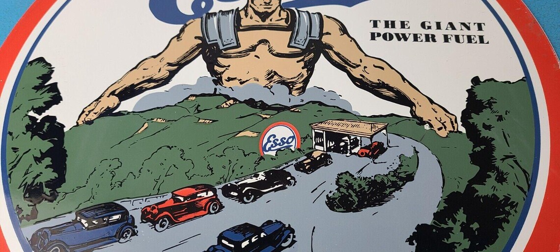 Vintage Esso Gasoline Sign - Giant Power Gas Service Station Auto ...
