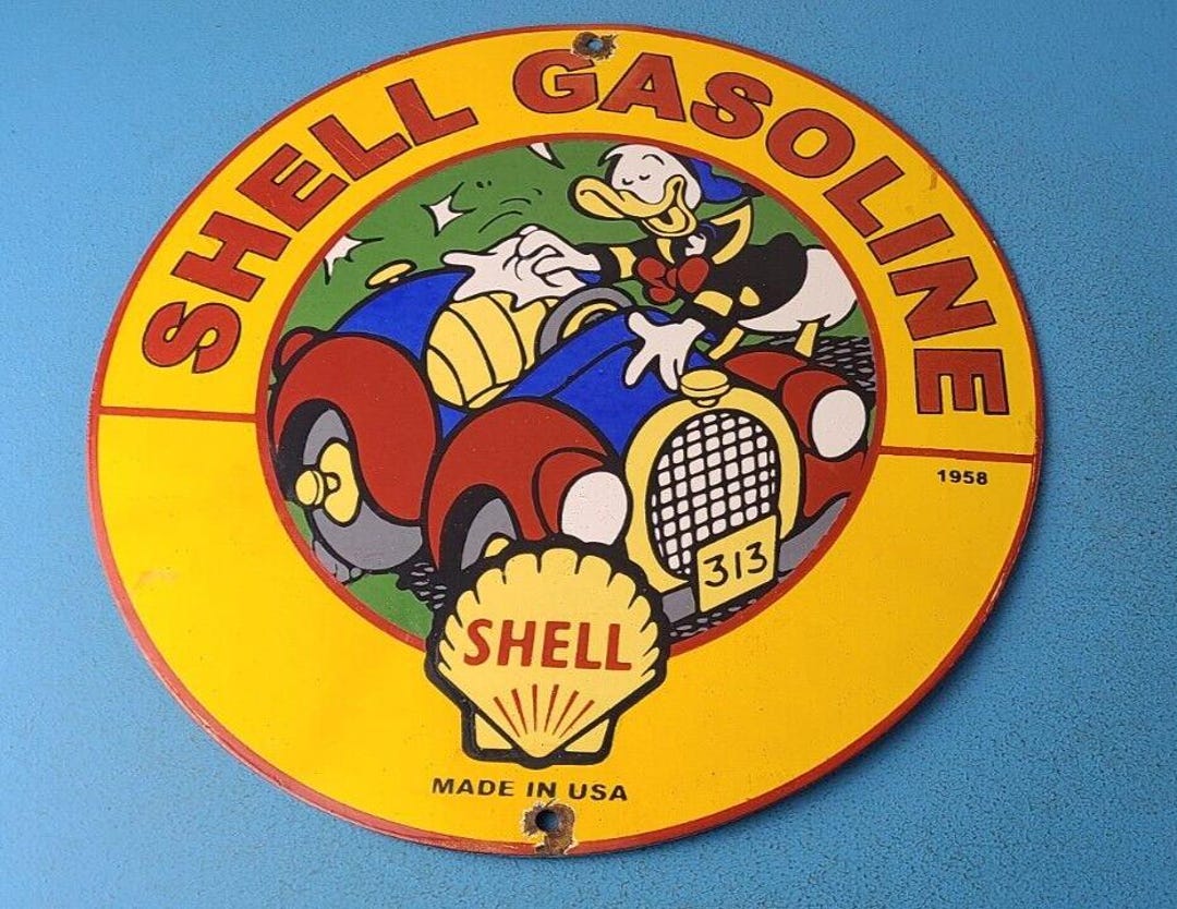 Vintage Shell Gasoline Porcelain Donald Duck Gas Service Station Pump ...