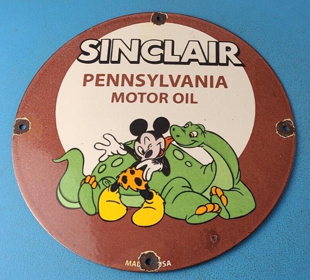 Vintage Sinclair Gasoline Porcelain Mickey Mouse Service Station Pump ...