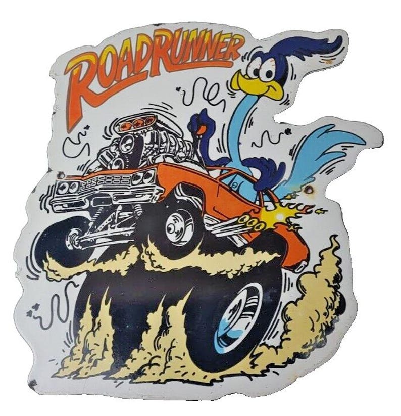 Vintage Rat Fink Porcelain Sign - Plymouth Road Runner Hot Rod Gas Pump ...