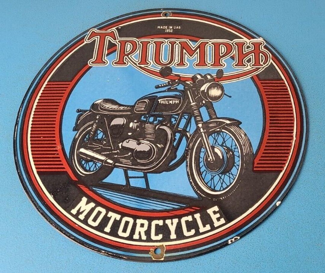 Vintage Triumph Motorcycle Sign - Gas Pump Garage Porcelain Service ...