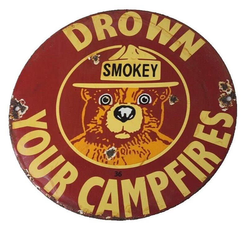 Vintage Forest Service Sign - Smokey the Bear Camping Hiking Gas ...