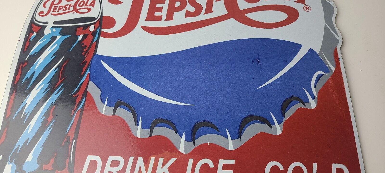 Vintage Pepsi Porcelain Sign - Ice Cold Beverage Drink Cola Gas Service ...