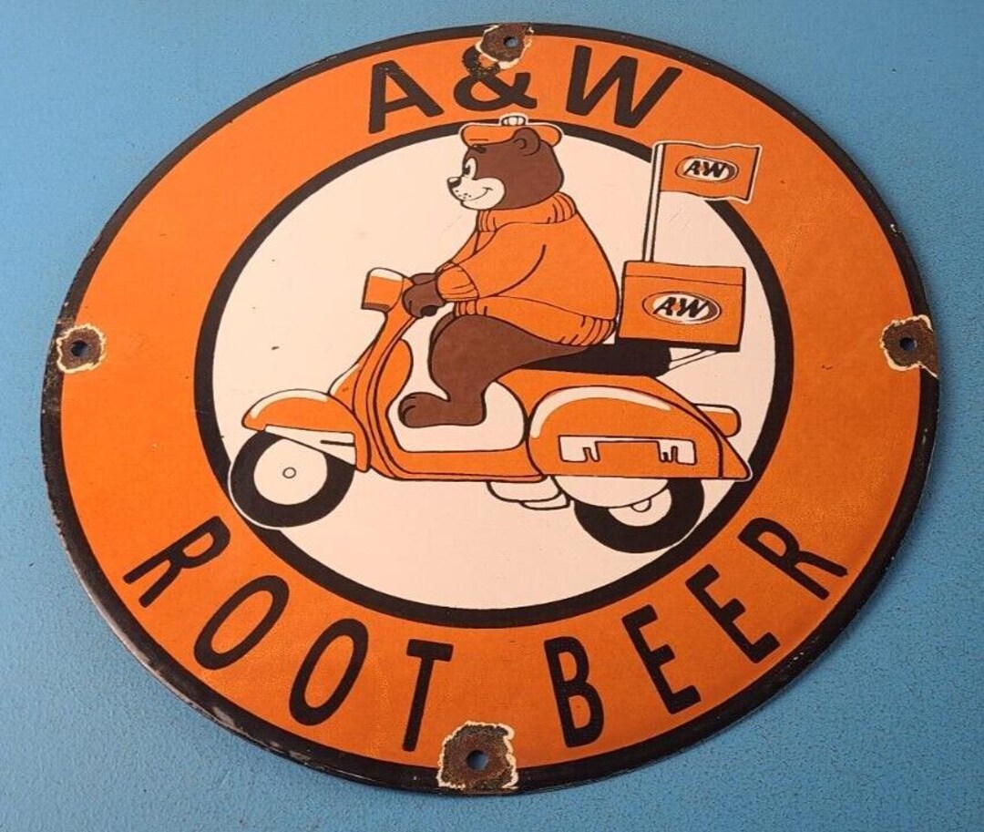 Vintage Root Beer Sign - A and W Old Fashioned Beverage Scooter Gas Oil ...
