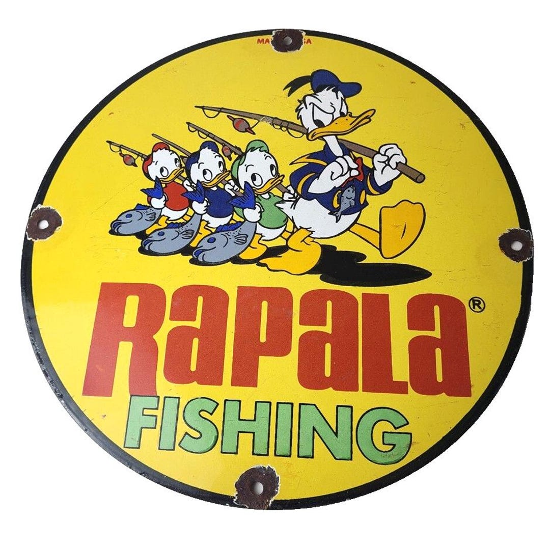 Vintage Rapala Fishing Lures Ad Sign - Donald Duck Porcelain Gas Pump ...