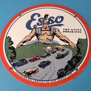 Vintage Esso Gasoline Sign - Giant Power Gas Service Station Auto ...
