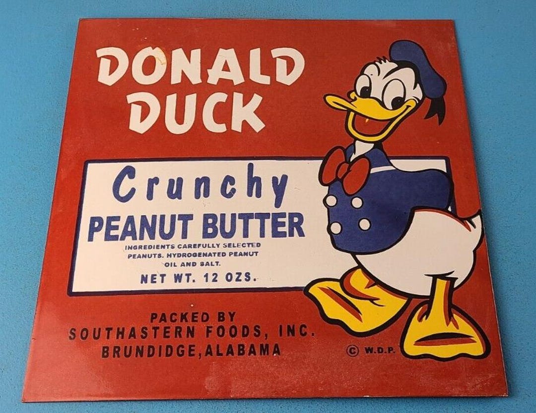 Vintage Crunchy Peanut Butter Sign - Donald Duck Porcelain Gas Service ...