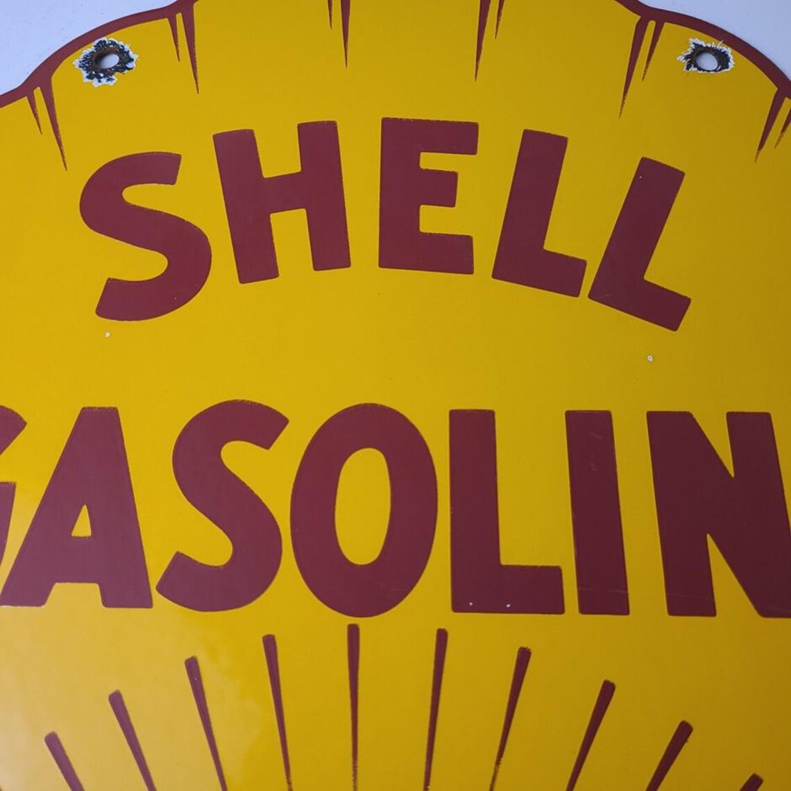 Vintage Shell Gasoline Sign - Clam Shell Porcelain Gas Pump Service ...