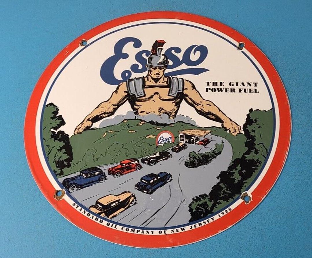 Vintage Esso Gasoline Sign - Giant Power Gas Service Station Auto ...