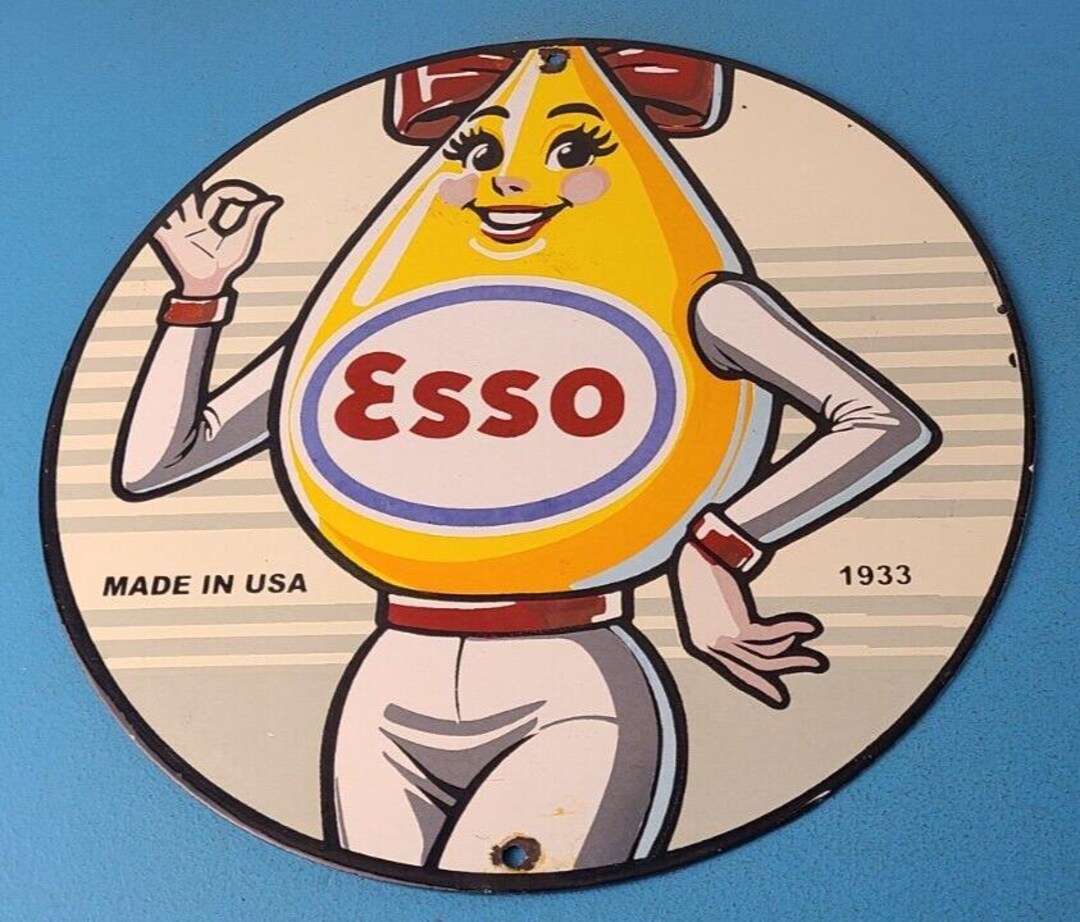 Vintage Esso Gasoline Porcelain Sign - Oil Drop Gas Station ...