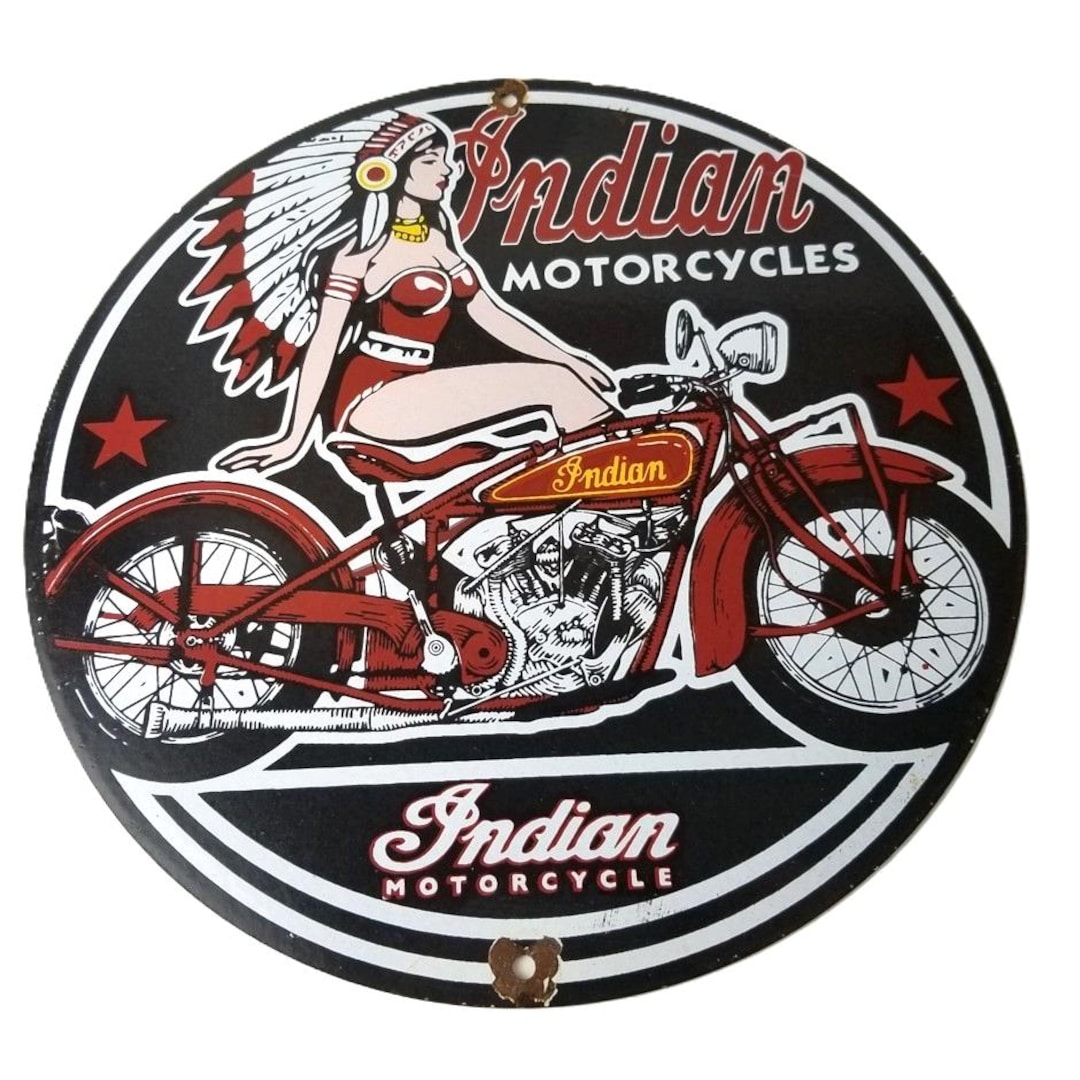 Vintage Indian Motorcycles Sign - Gas Station Service Dealership Ad ...