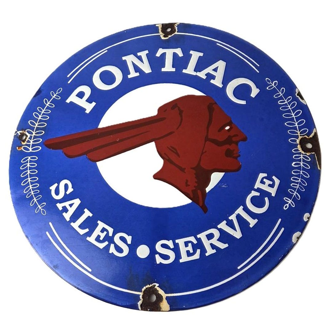 Vintage Pontiac Automobiles Sign - Automobilia Man Cave Porcelain Gas ...