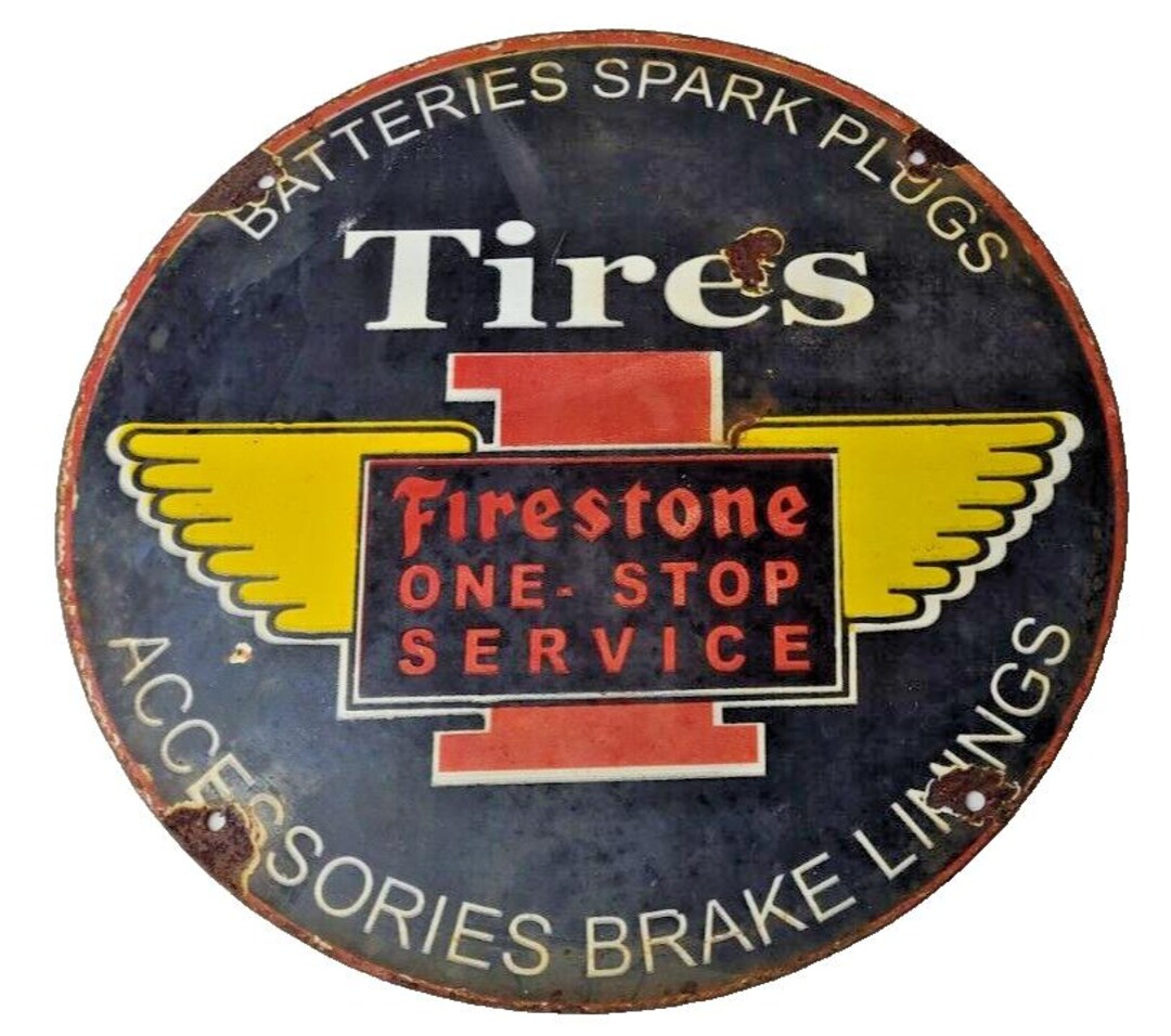 Vintage Firestone Tires Sign - One Stop Sales Service Gas Pump ...