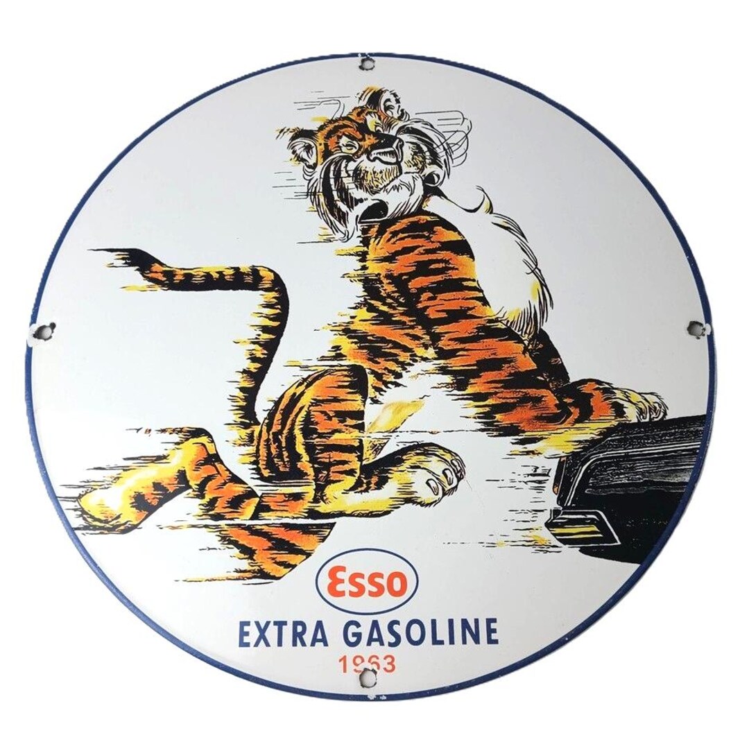 Vintage Esso Gasoline Sign - Tiger Gas Service Station Auto Tank ...