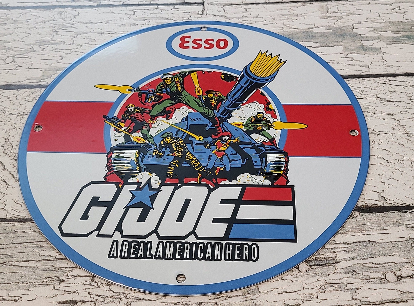 Vintage Esso Gasoline Porcelain GI JOE Gas & Motor Oil Service Station ...