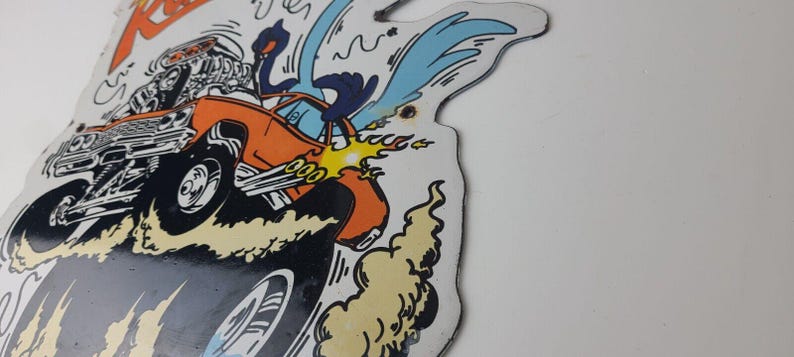 Vintage Rat Fink Porcelain Sign - Plymouth Road Runner Hot Rod Gas Pump ...