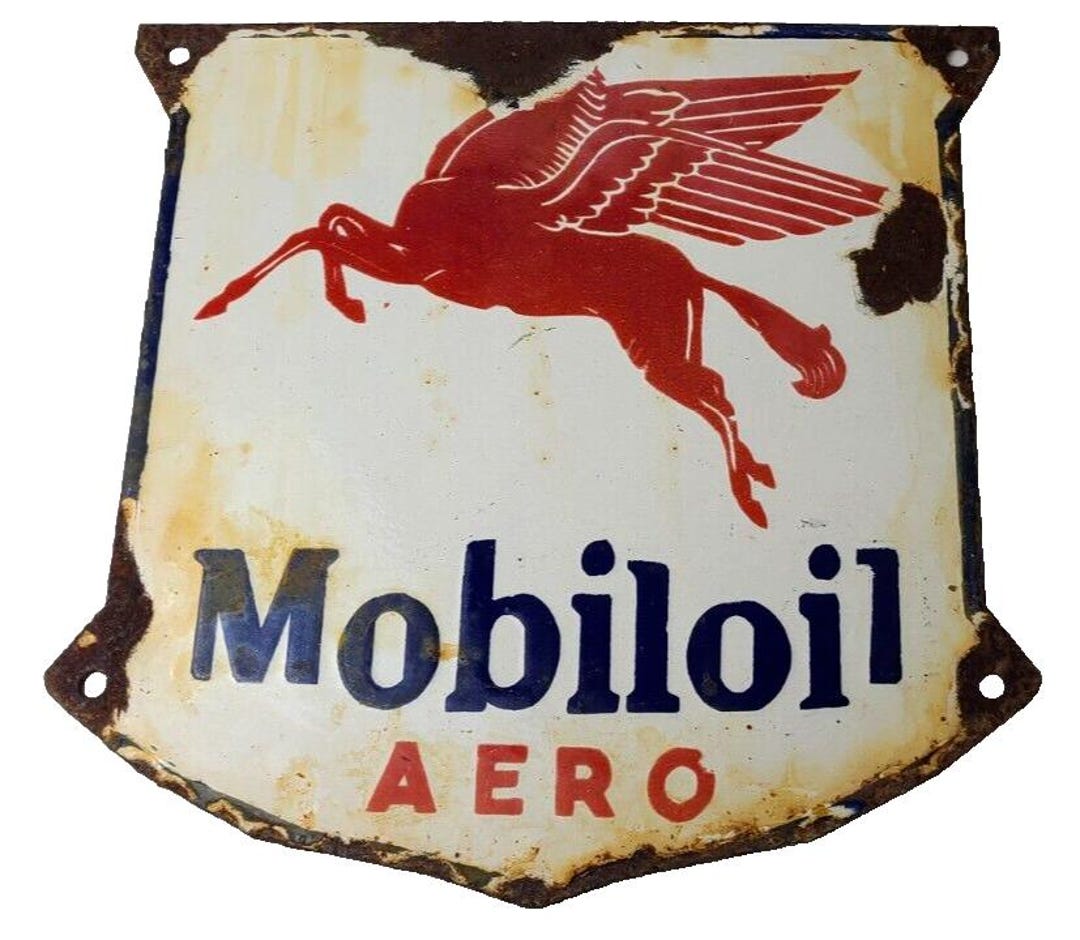Vintage Mobil Oil Sign - Aero Gasoline Advertising Gas Station ...