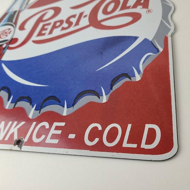 Vintage Pepsi Porcelain Sign - Ice Cold Beverage Drink Cola Gas Service ...