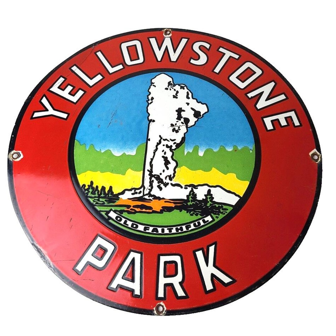 Vintage Yellowstone Park Sign - National Park Wyoming Gas Pump ...