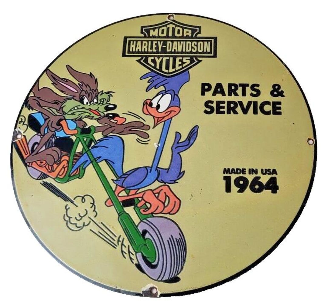 Vintage Harley Davidson Motorcycles Sign - Road Runner Porcelain Gas ...