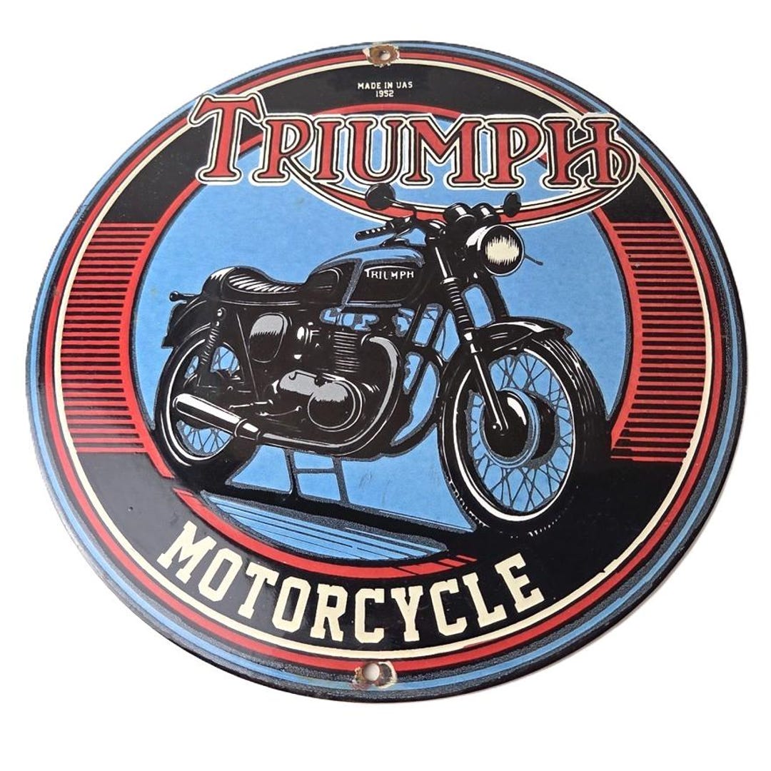 Vintage Triumph Motorcycle Sign - Gas Pump Garage Porcelain Service ...