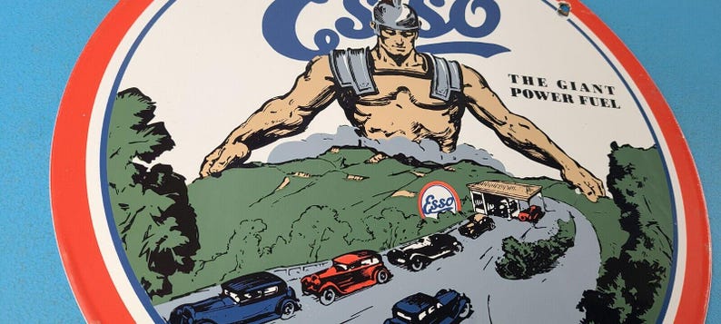 Vintage Esso Gasoline Sign - Giant Power Gas Service Station Auto ...