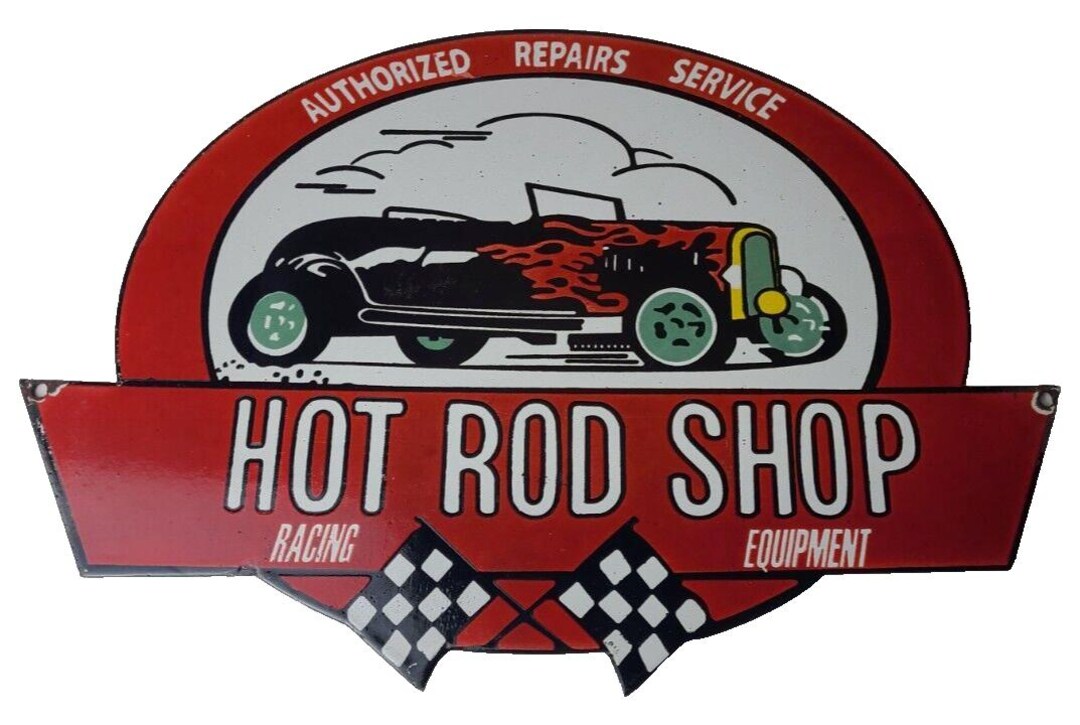 Vintage Hot Rod Shop Sign - Racing Equipment Auto Gas Pump Porcelain Sign - Etsy